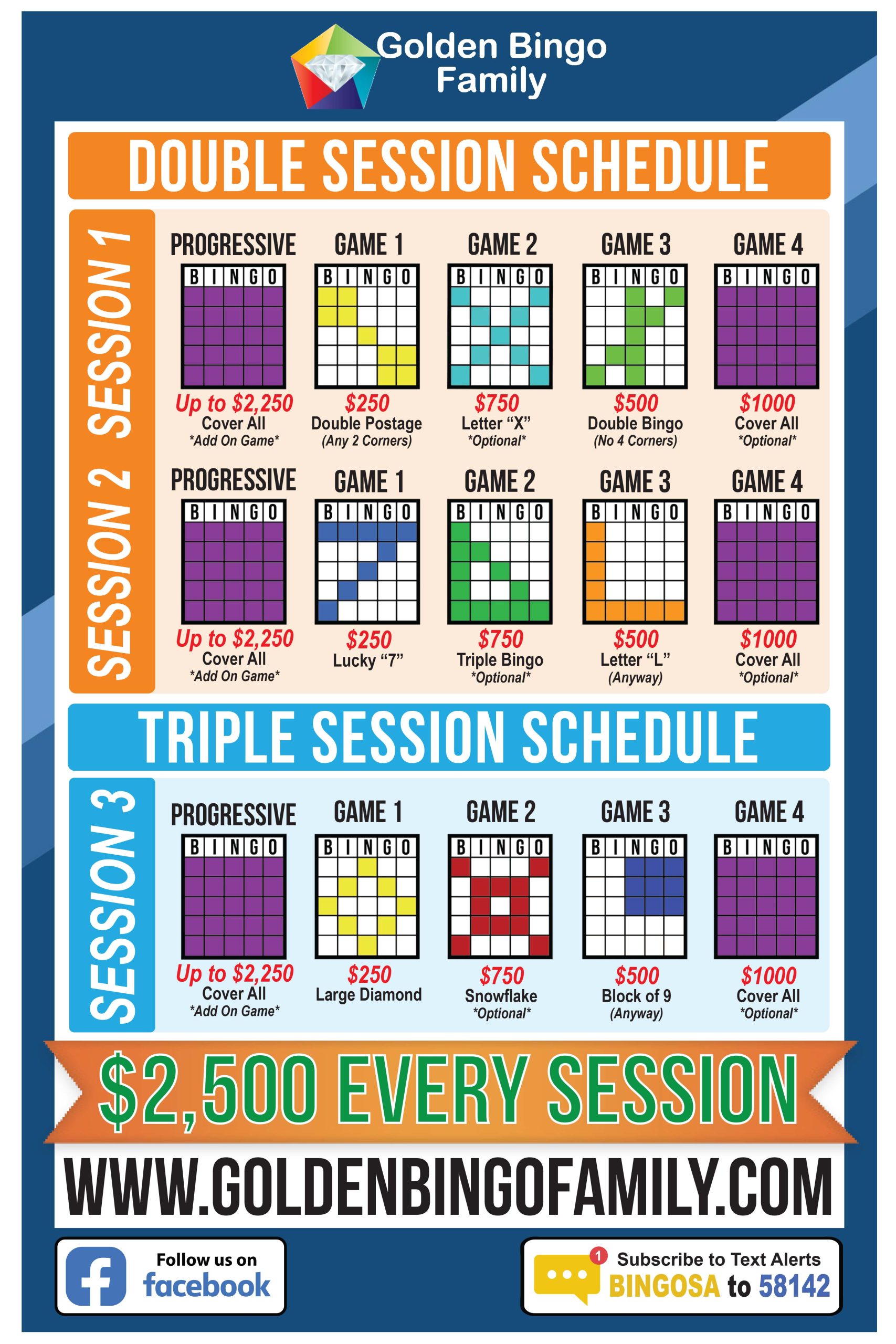 Session Schedule - San Antonio - Golden Bingo Family